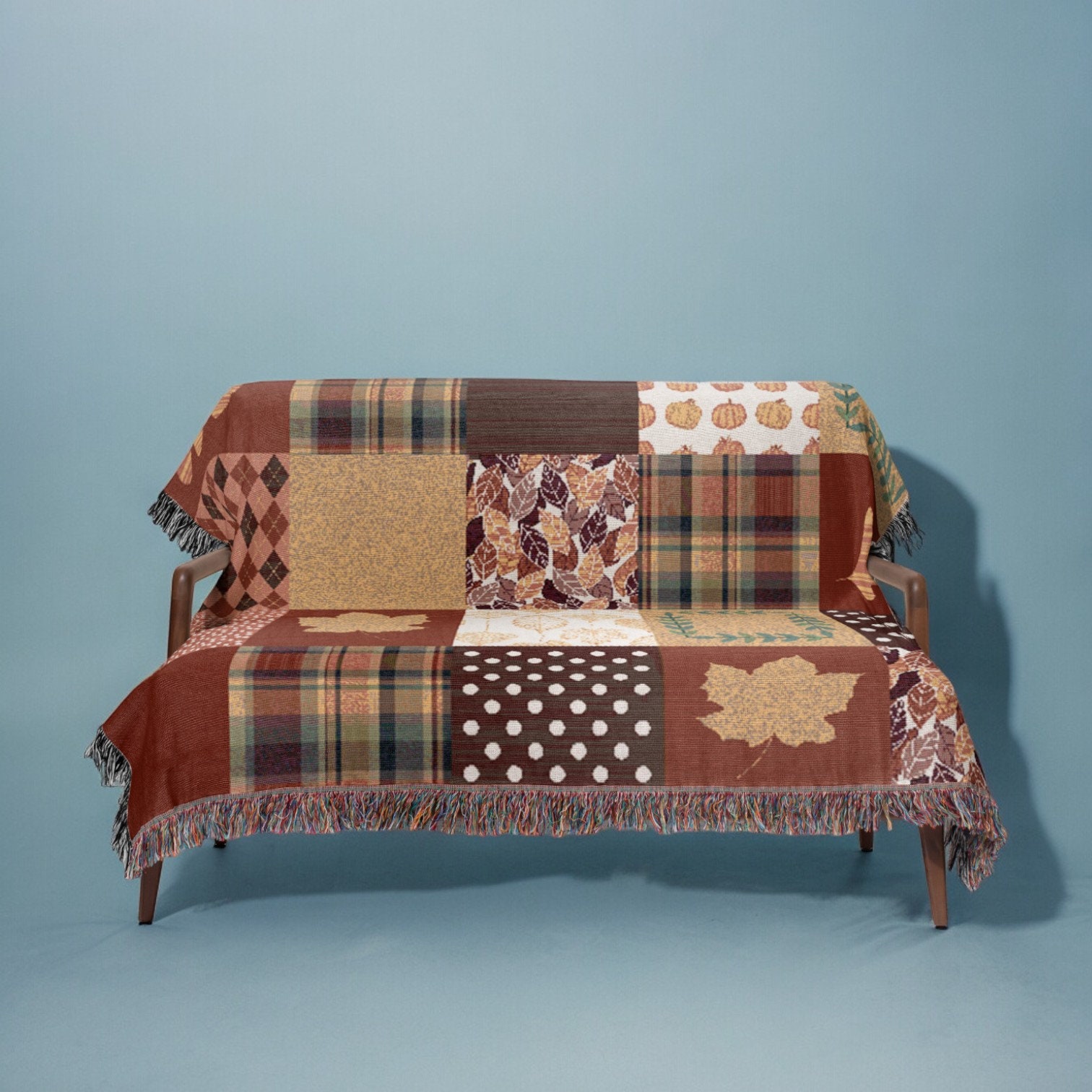 Cozy Autumn Plaid Woven Throw Blanket Autumn Wall Art Leaf Blanket ...