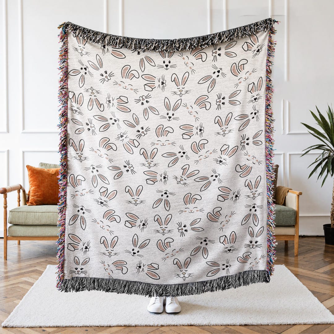 Cute Easter Bunny Faces Woven Throw Blanket, Basket Stuffer for Her ...
