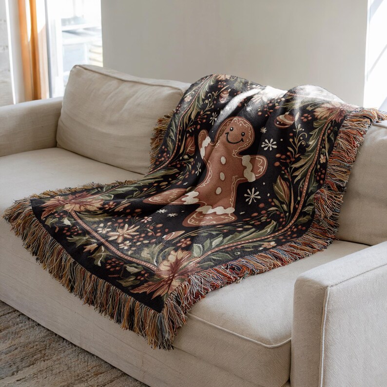 Classic Gingerbread Man Woven Throw Blanket, Dark Moody Holiday Wall ...