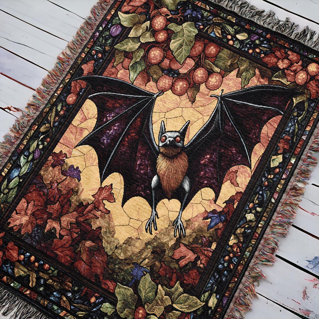 Stained Glass Fruit Bat Woven Throw Blanket, Dark Academia Naturecore ...
