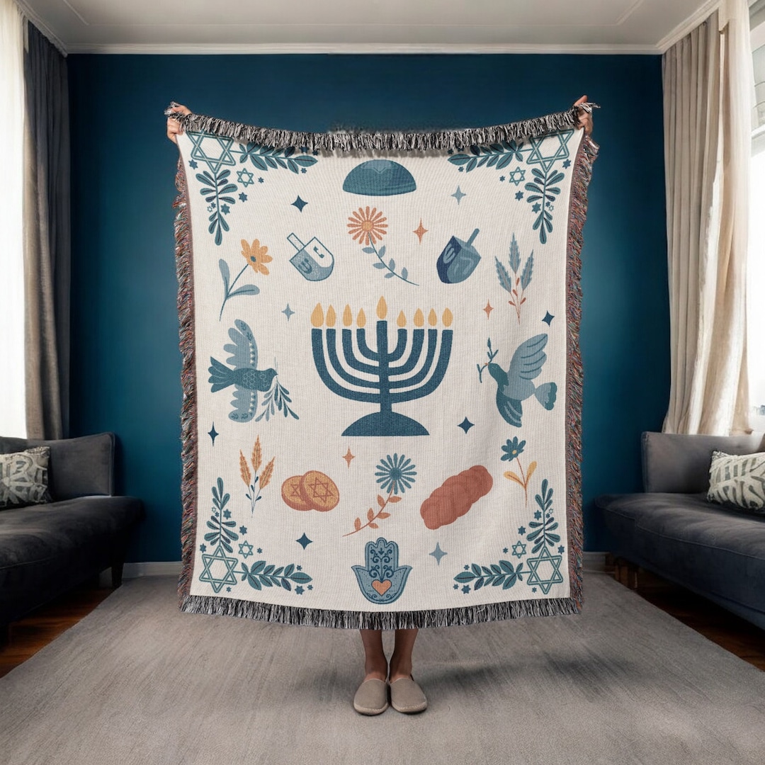 Hanukkah Woven Menorah Blanket Jewish Wedding Gift Jewish Home Decor ...