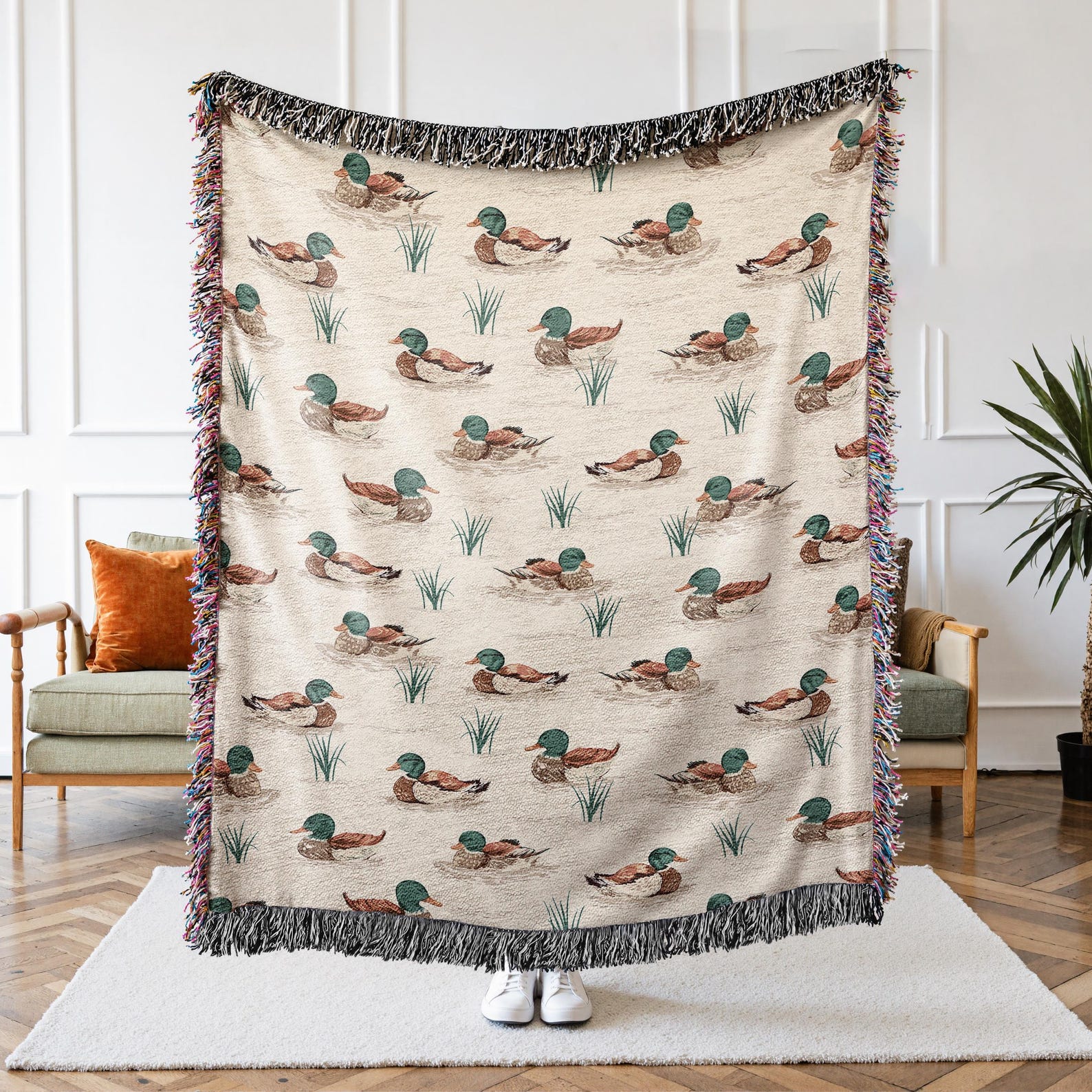 Mallard Duck Woven Throw Blanket, Wildlife Wall Art Tapestry, Nature ...