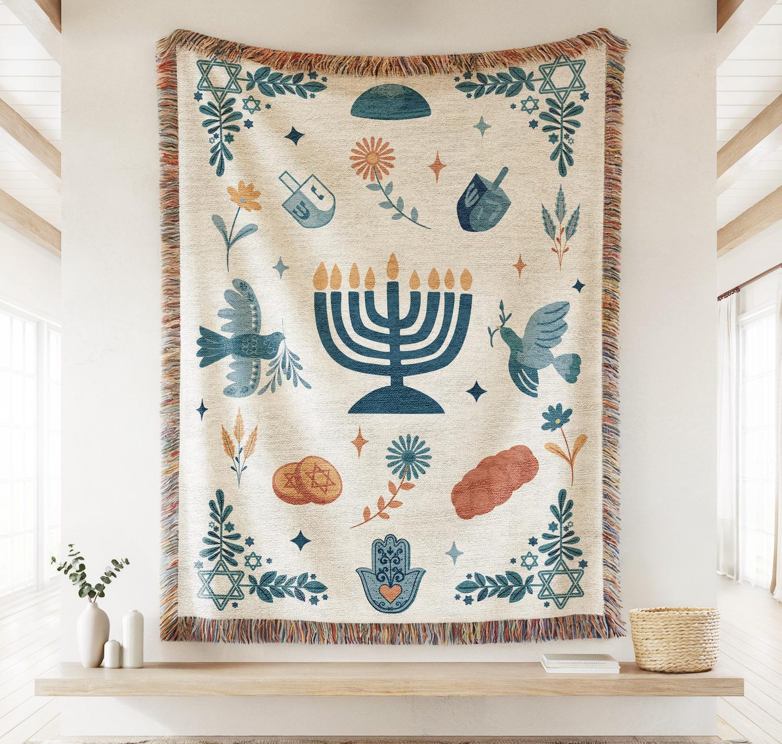Hanukkah Woven Menorah Blanket | Jewish Wedding Gift | Jewish Home ...