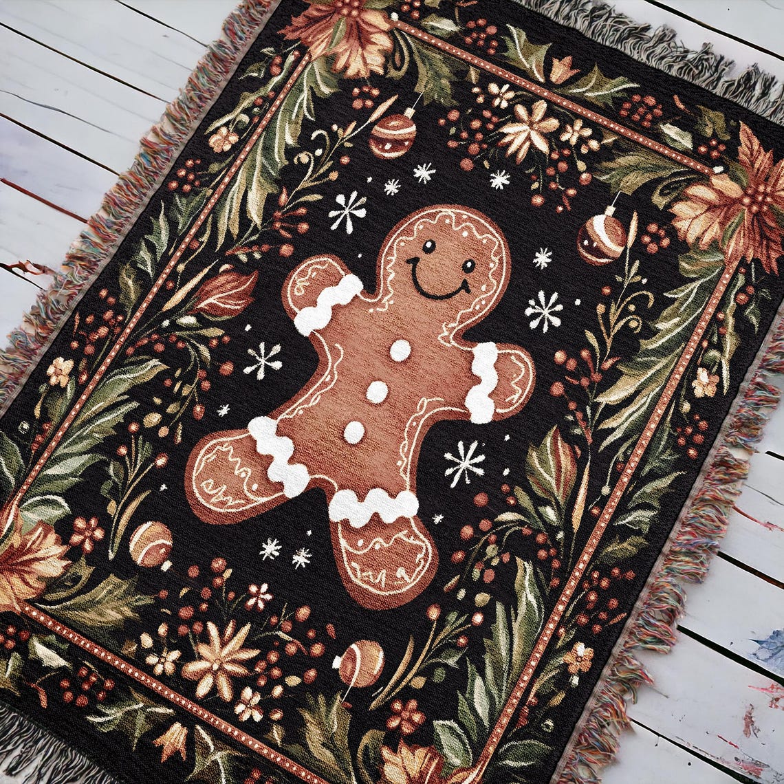 Classic Gingerbread Man Woven Throw Blanket, Dark Moody Holiday Wall ...