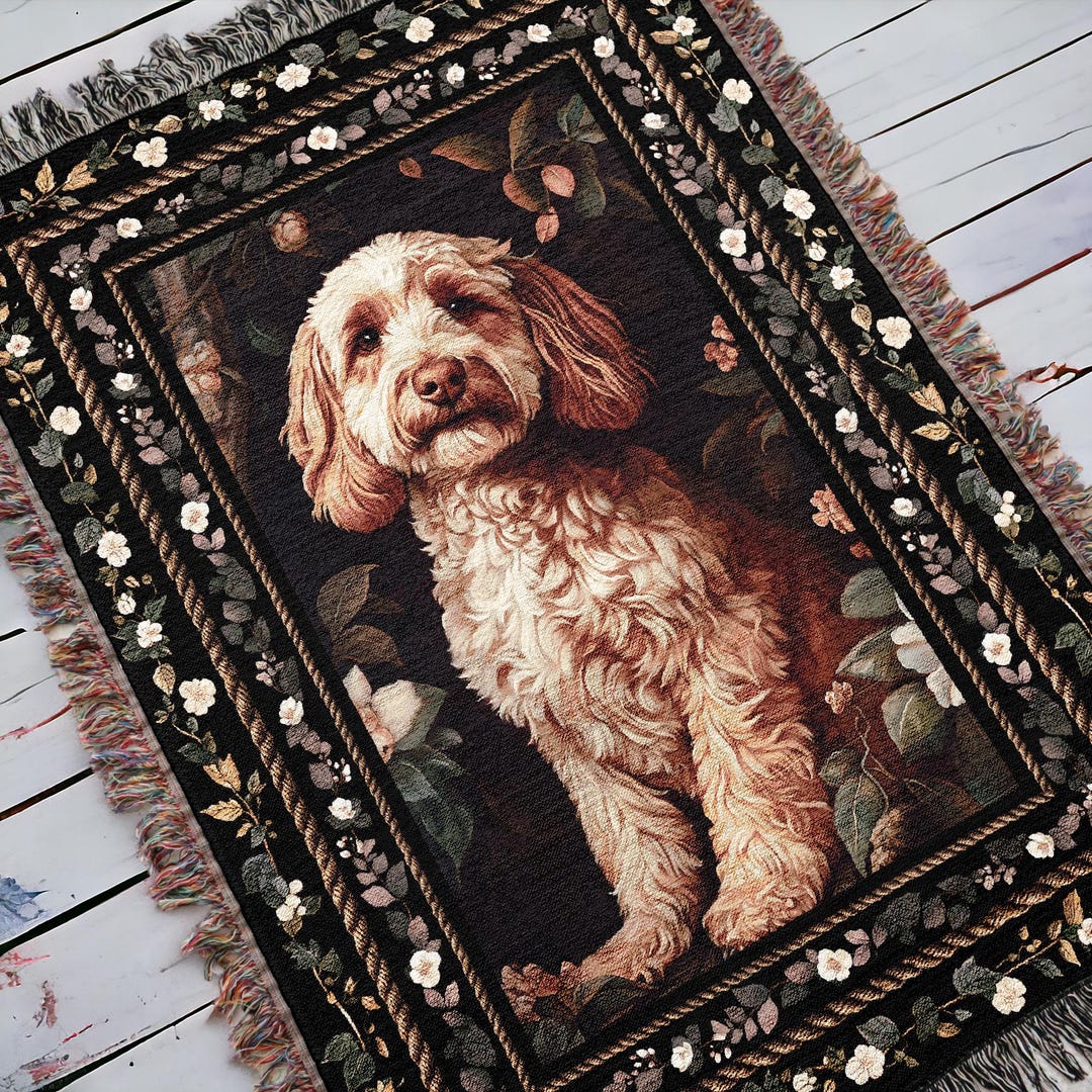 Dark Moody Cockapoo Memorial Woven Throw Blanket, New Puppy Welcome ...