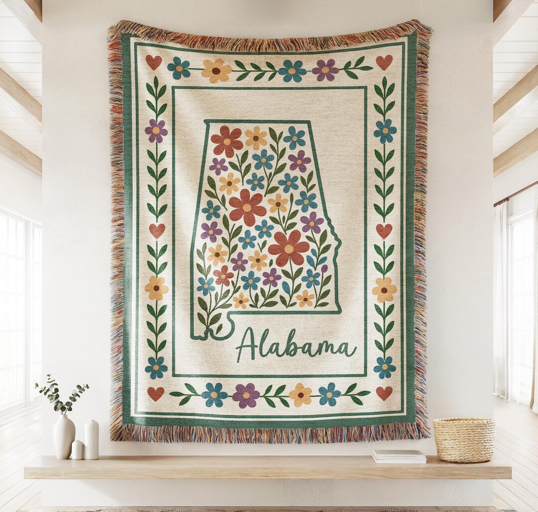 Alabama Floral Love Home State Pride Woven Throw Blanket, Hanging Wall ...