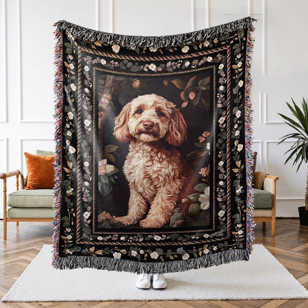 Dark Moody Cockapoo Memorial Woven Throw Blanket, New Puppy Welcome ...