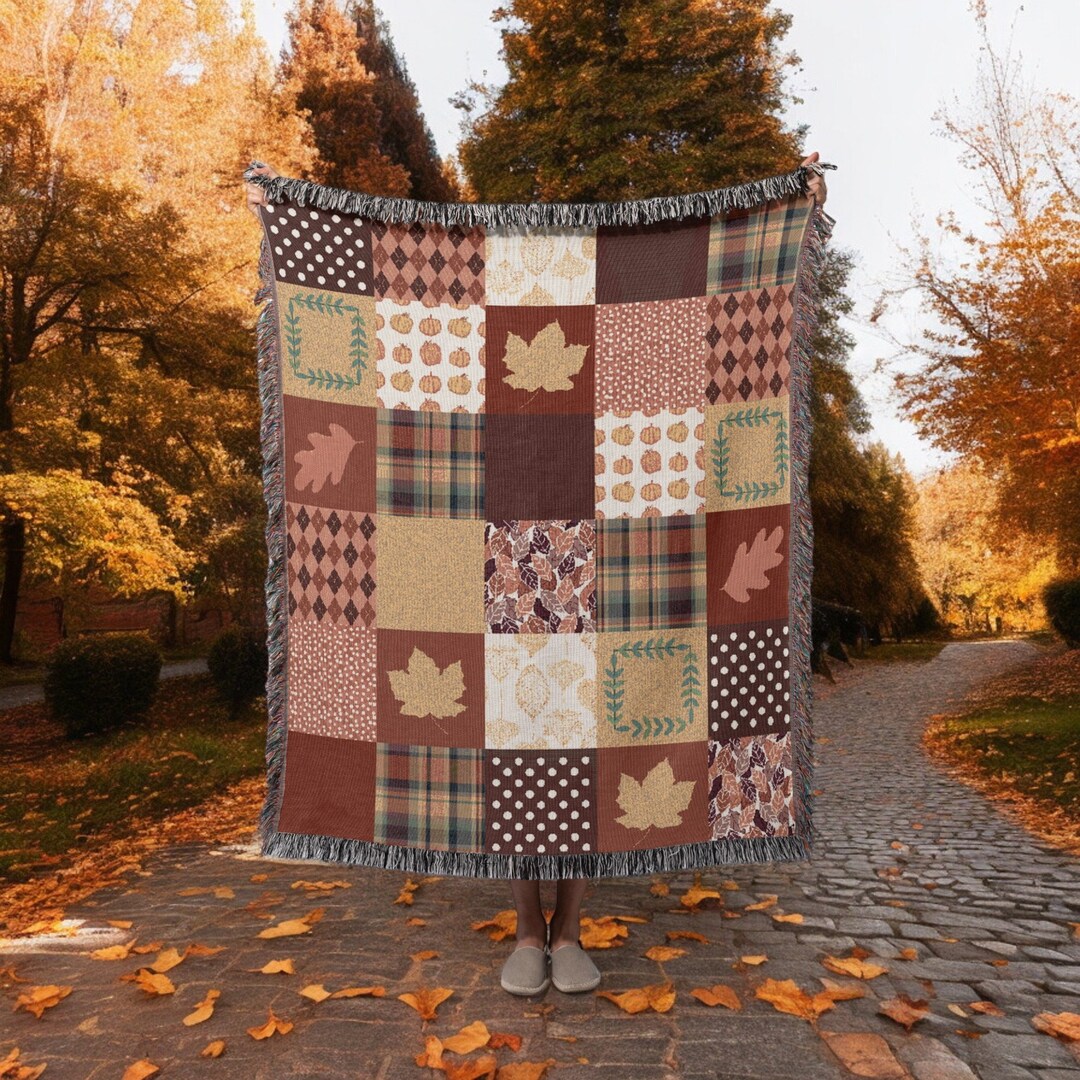 Cozy Autumn Plaid Woven Throw Blanket Autumn Wall Art Leaf Blanket ...