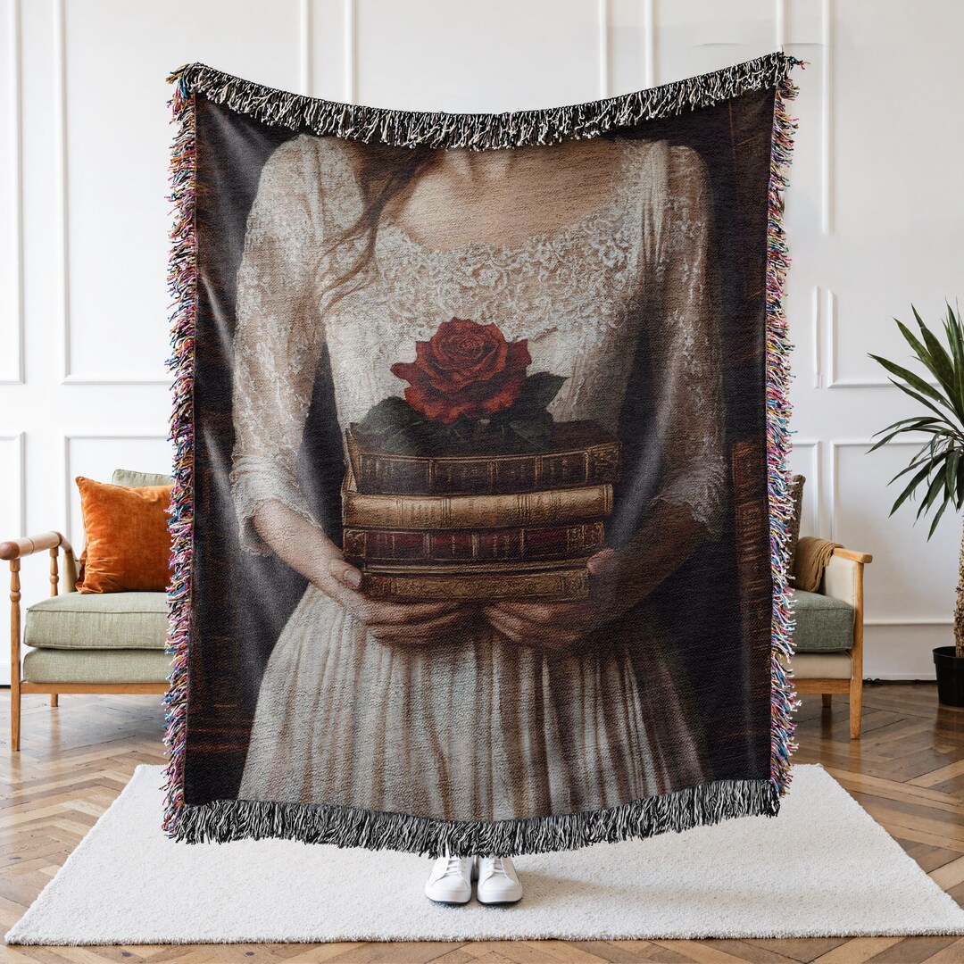 Victorian Floral Books Throw Blanket, Cozy Reading Nook Romantic ...