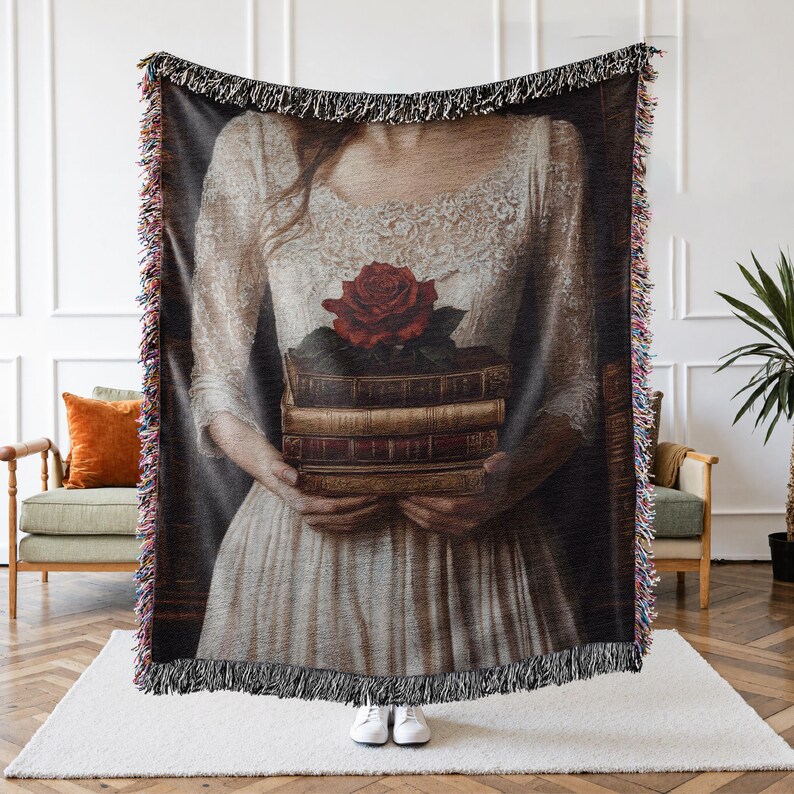 Victorian Floral Books Throw Blanket, Cozy Reading Nook Romantic ...