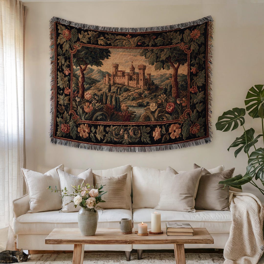 Medieval Kingdom Woven Decorative Throw Fringed Blanket, Fairytale ...