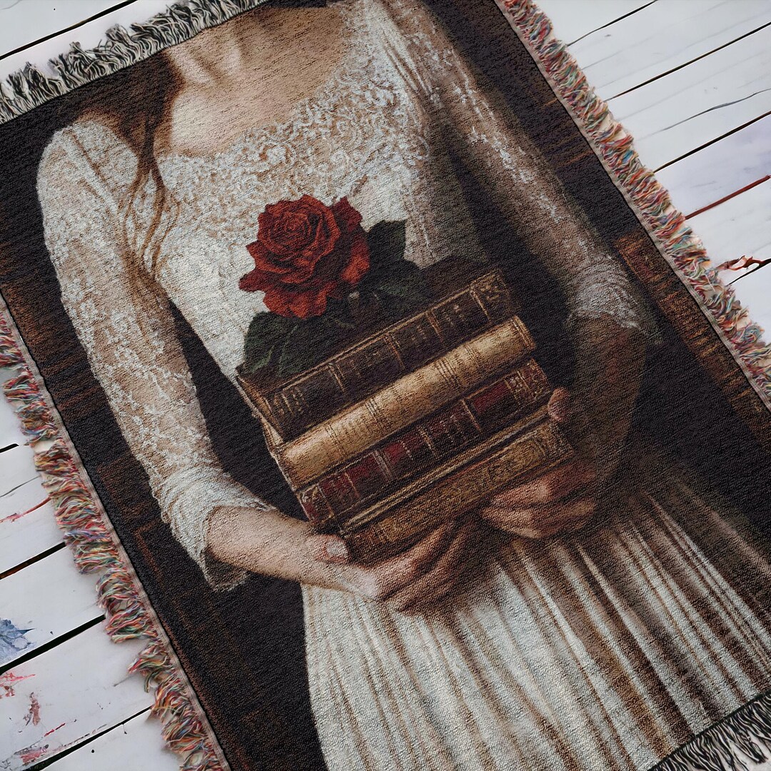 Victorian Floral Books Throw Blanket, Cozy Reading Nook Romantic ...