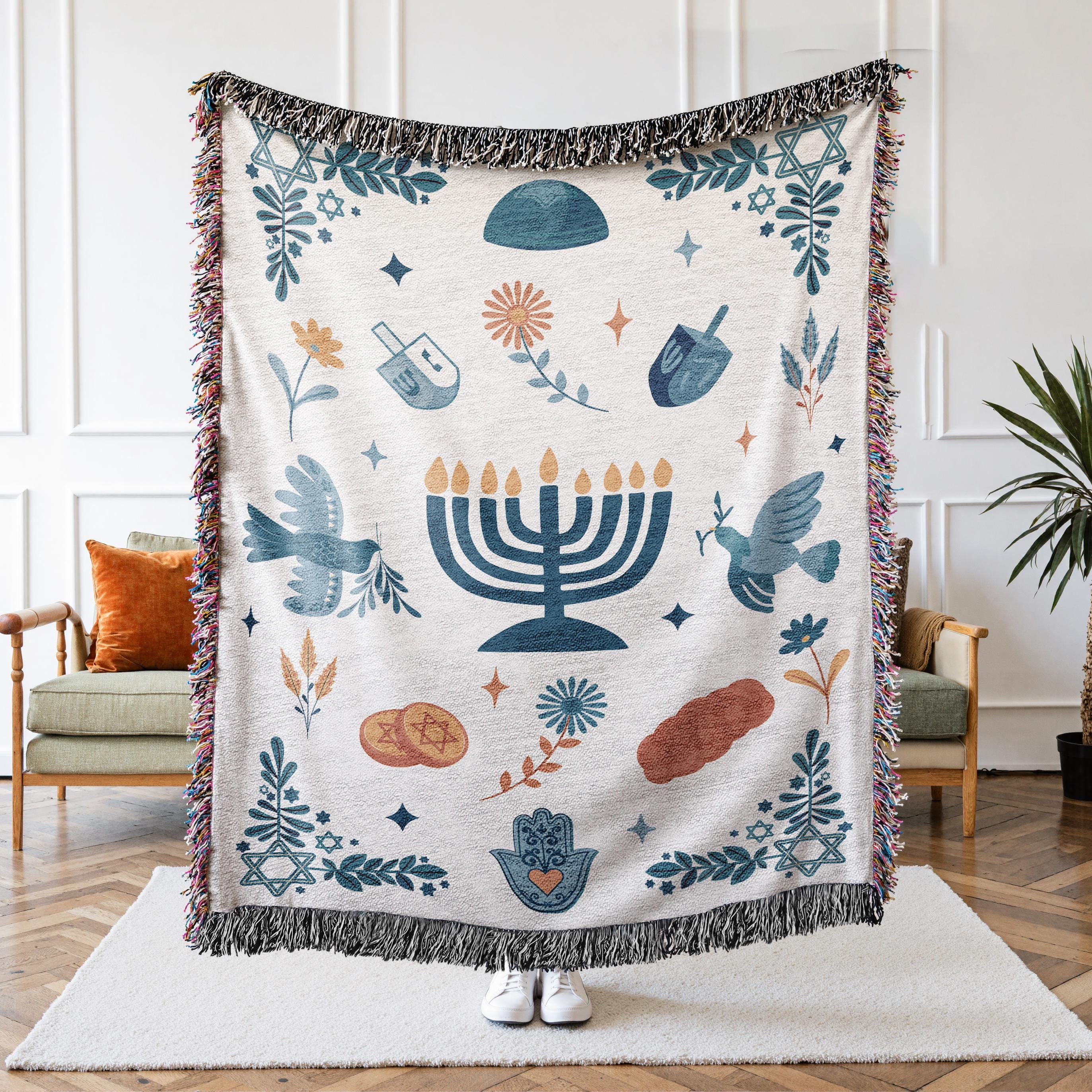Hanukkah Woven Menorah Blanket | Jewish Wedding Gift | Jewish Home ...