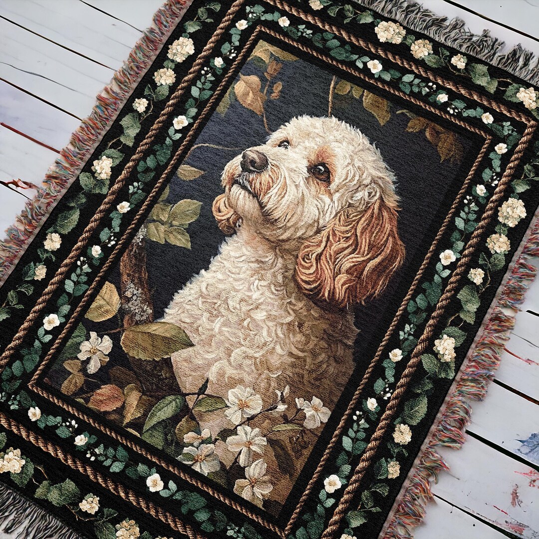 Dark Moody White Cockapoo Memorial Woven Throw Blanket, New Puppy ...