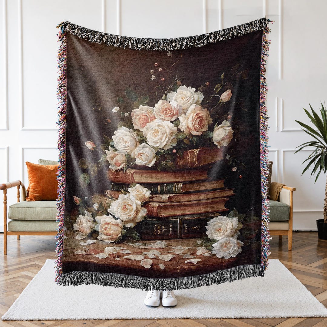 Victorian Floral Books Throw Blanket, Cozy Reading Nook Romantic ...