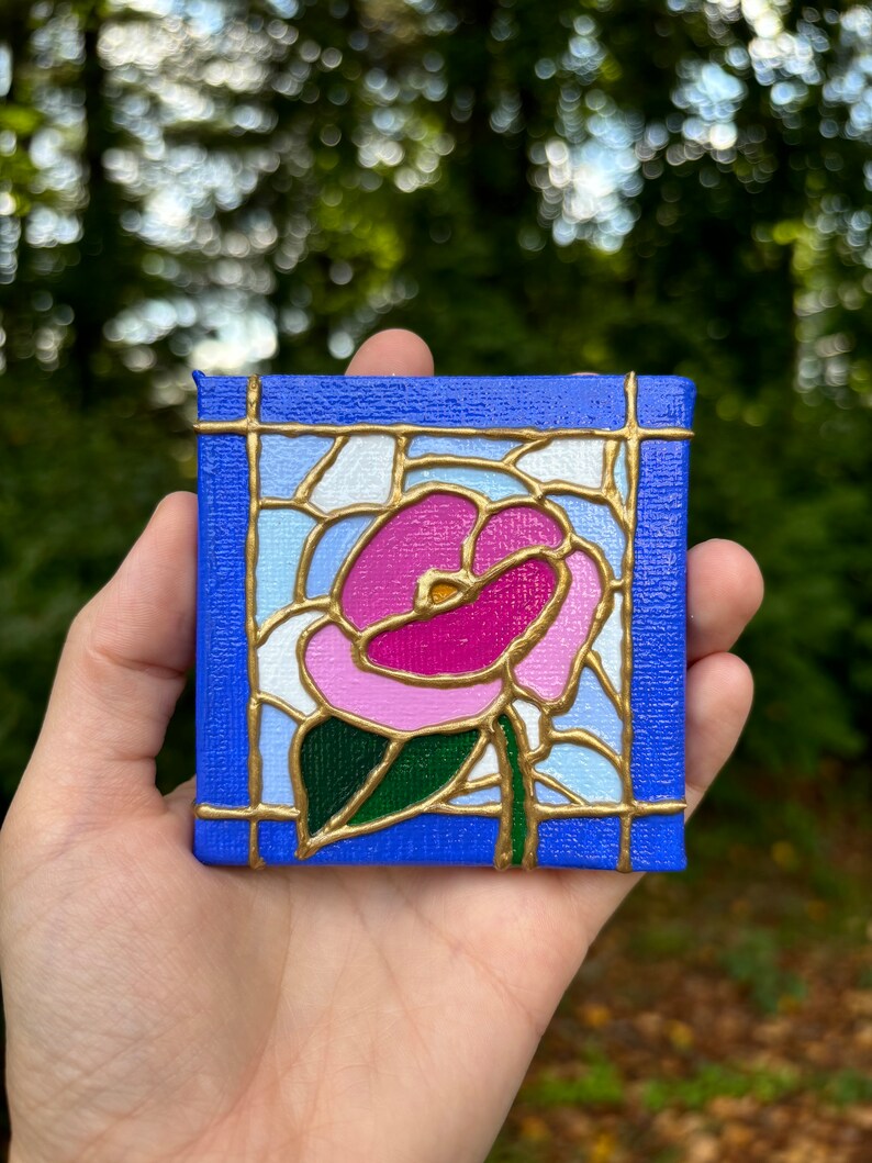 Mini Stained Glass Painting Floral Painting Stained Glass Flower Art ...