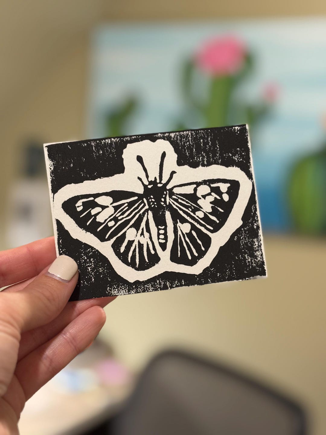 Hand-carved Moth Block Print: Black & White Linocut Art (3x4 In) - Etsy