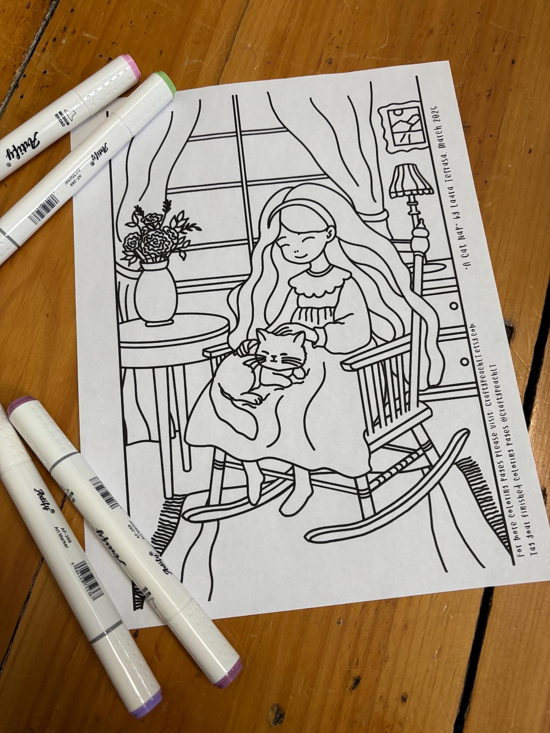 A Cat Nap Coloring Page, Cozy Coloring Book Page, Coloring Page for ...