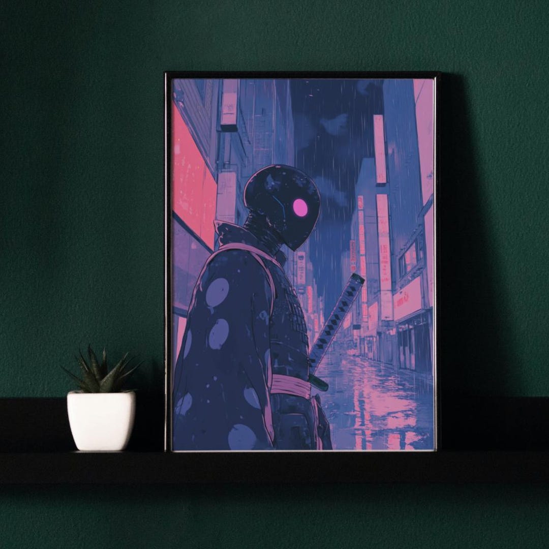 Futuristic Cyberpunk Poster Futuristic Samurai Warrior With Neon Lights ...