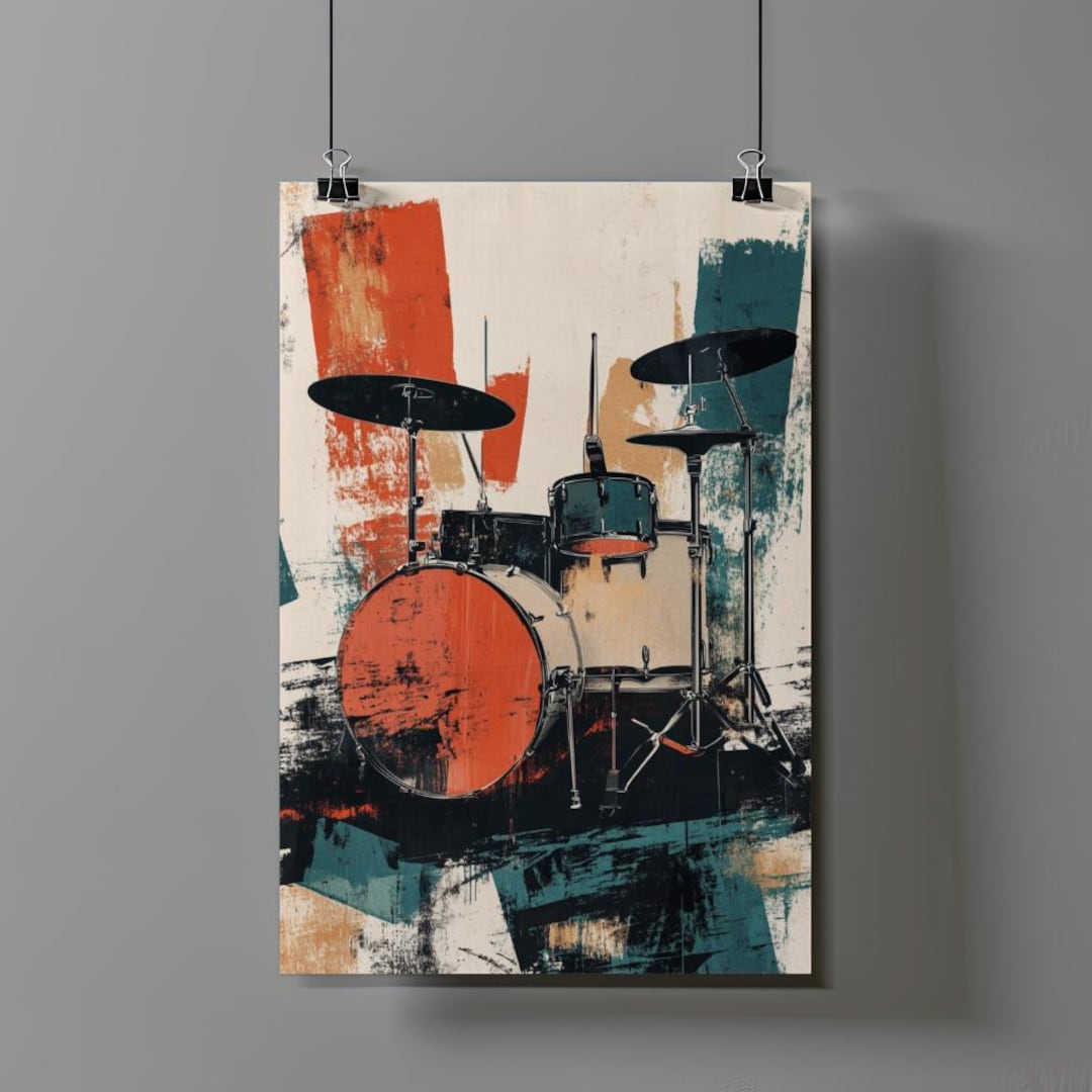 80s Drum Set Poster, Vintage Music Art, Retro Drummer Print, Bold ...