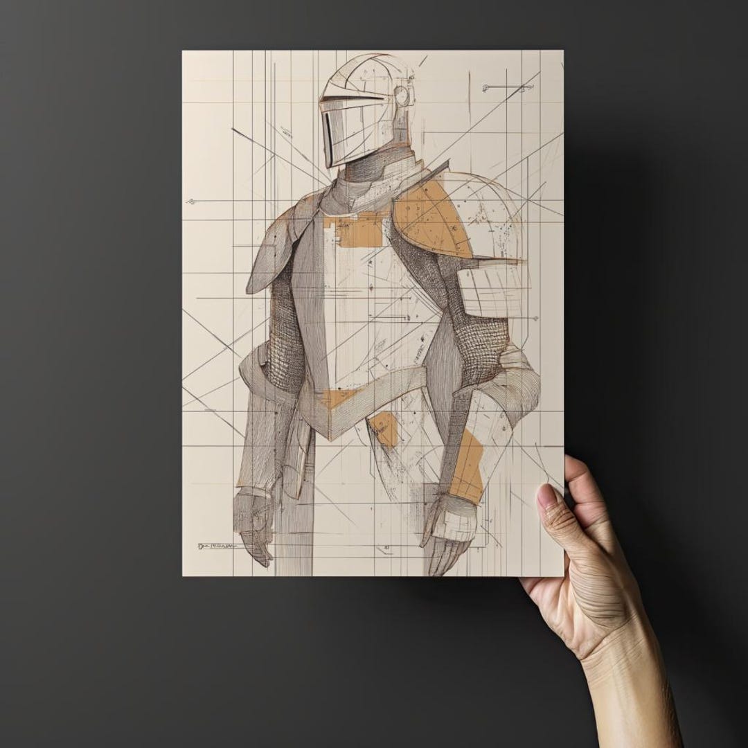 Knight Armor Schematics, Detailed Pencil Sketch, Medieval Armor Diagram ...
