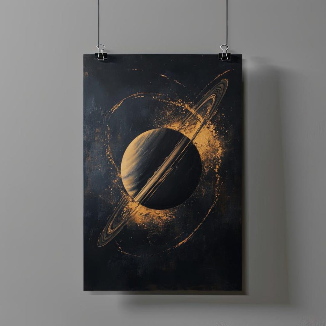 Saturn Dripping Rings Poster Surreal Space Art Print, Cosmic Planet ...