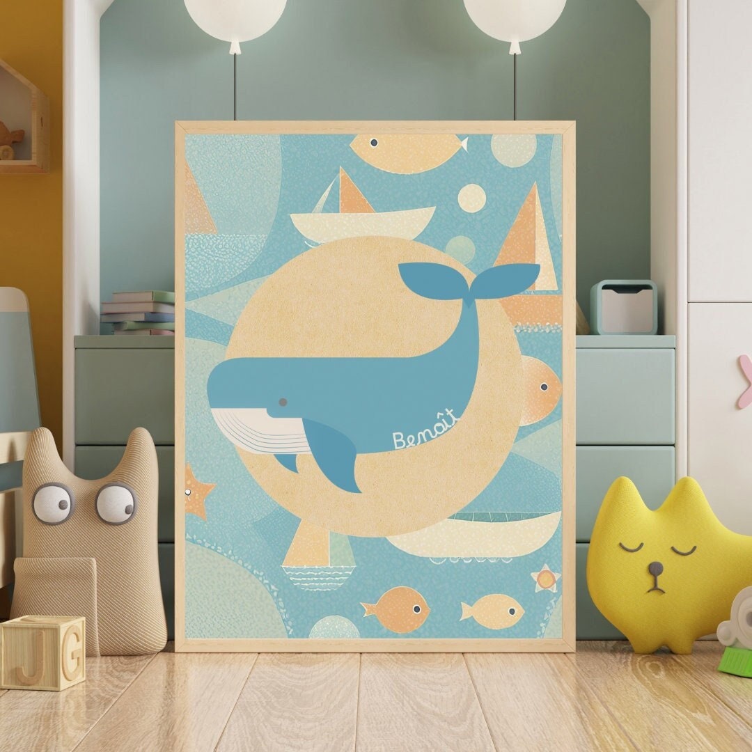 Personalized Child's First Name Poster benoît the Whale Gift for ...