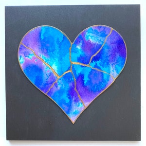 Kintsugi Mended Heart Painting - Original Art, Watercolor Heart Mounted ...
