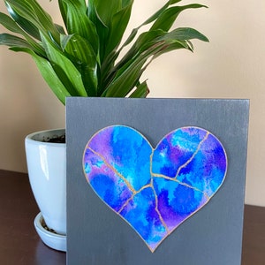 Kintsugi Mended Heart Painting - Original Art, Watercolor Heart Mounted ...