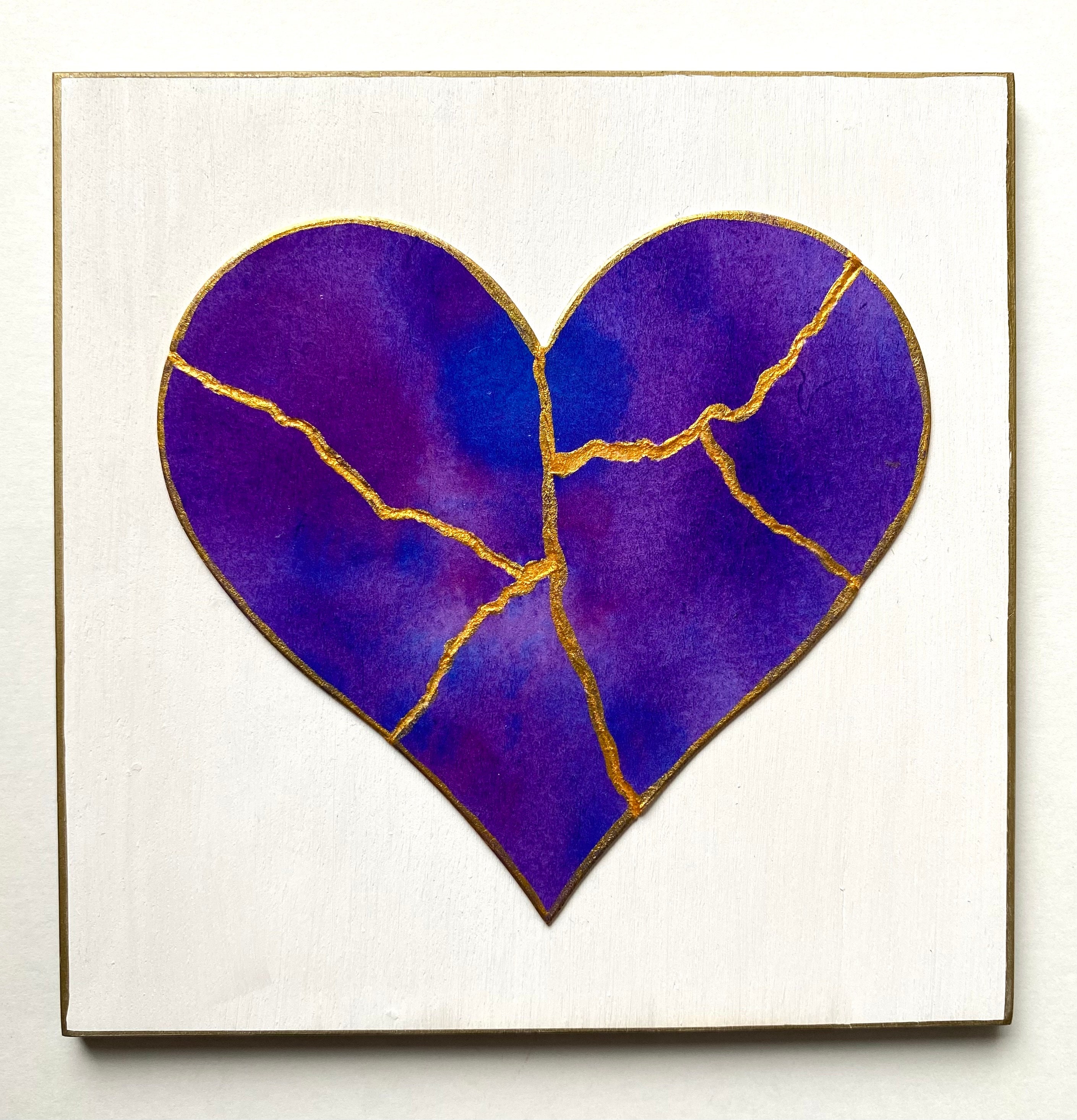 Kintsugi Mended Heart Painting Original Art, Watercolor Heart Mounted ...