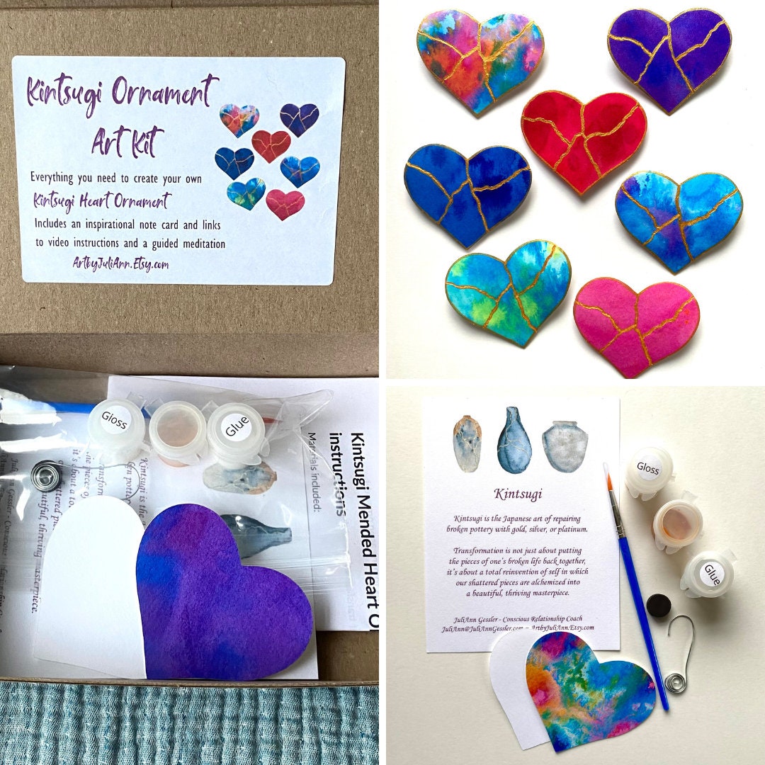 Kintsugi Mended Heart Ornament Art Kit - Create Original Painting to ...