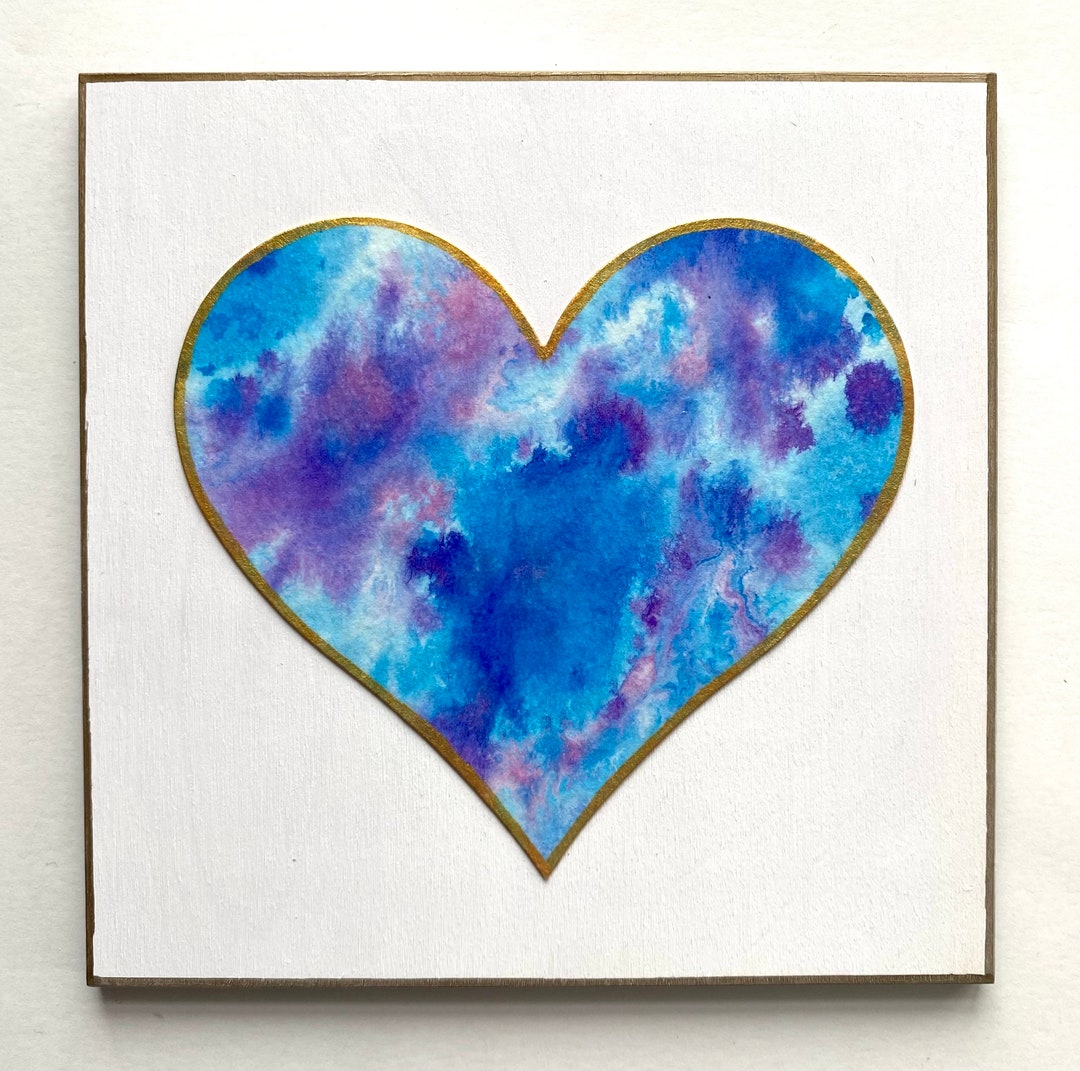 Heart Painting - Original Art, Watercolor Heart Mounted on 6 X 6 Wood ...