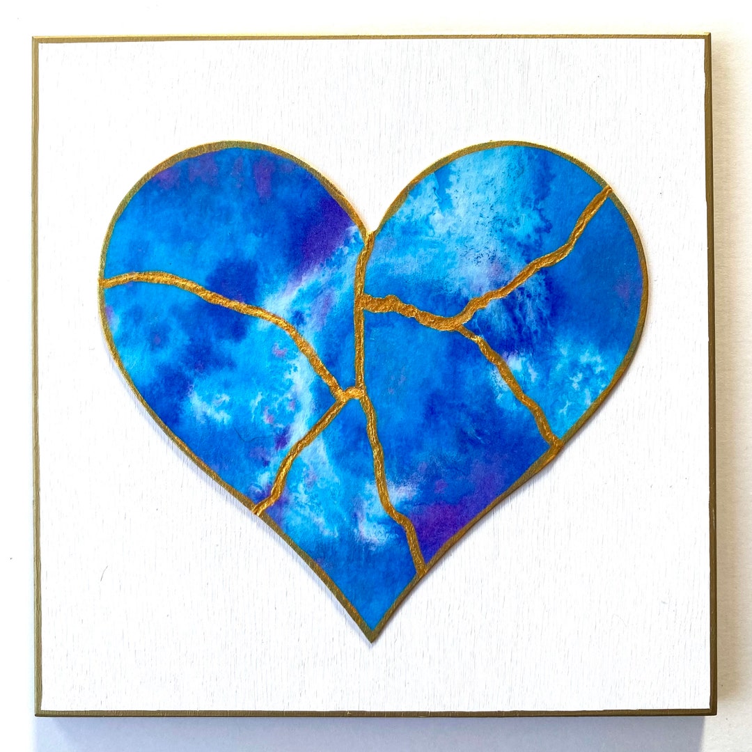 Kintsugi Mended Heart Painting Original Art, Watercolor Heart Mounted ...