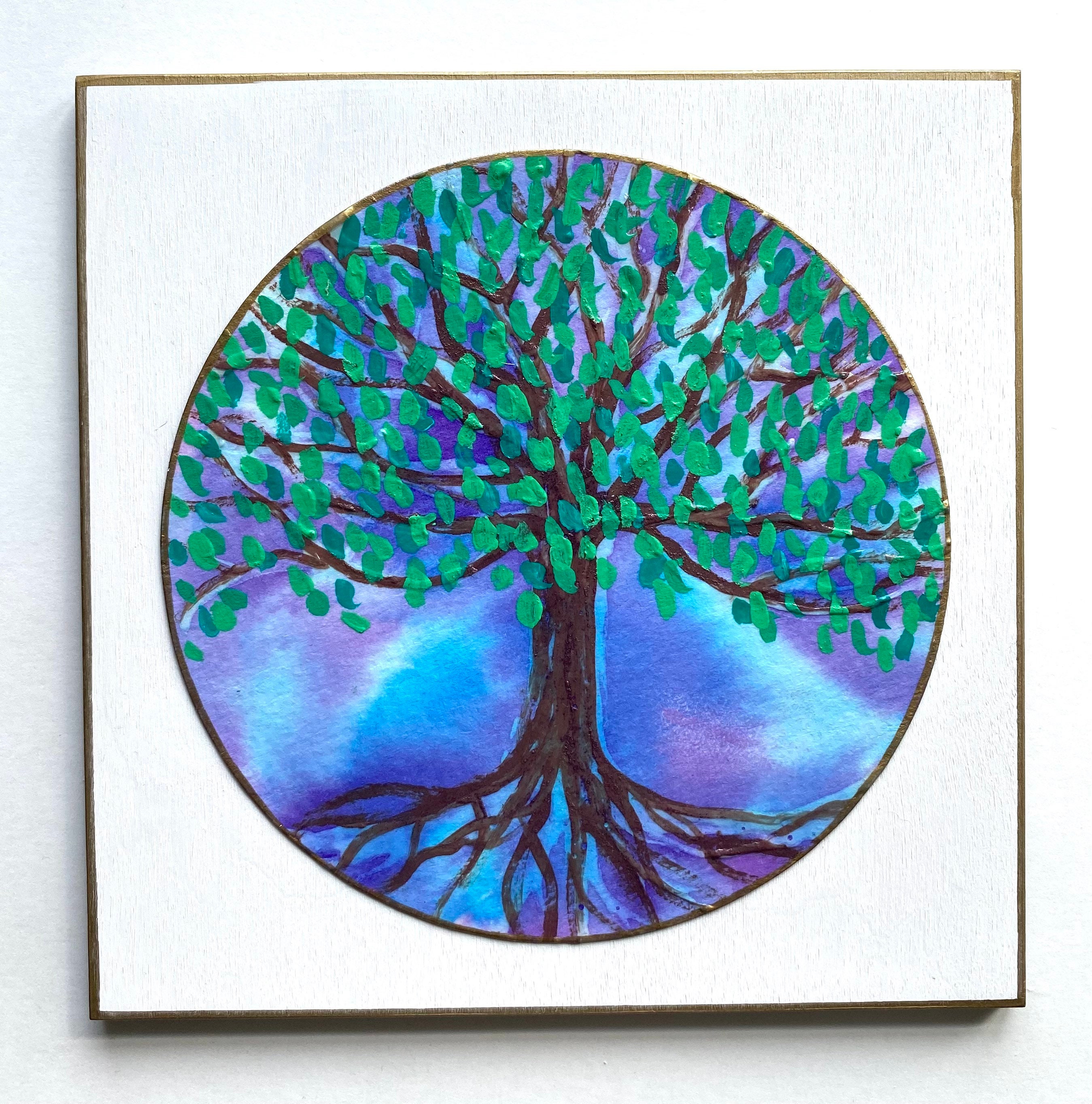 Tree of Life Painting - Original Art Mounted on 6 X 6 Wood Background ...