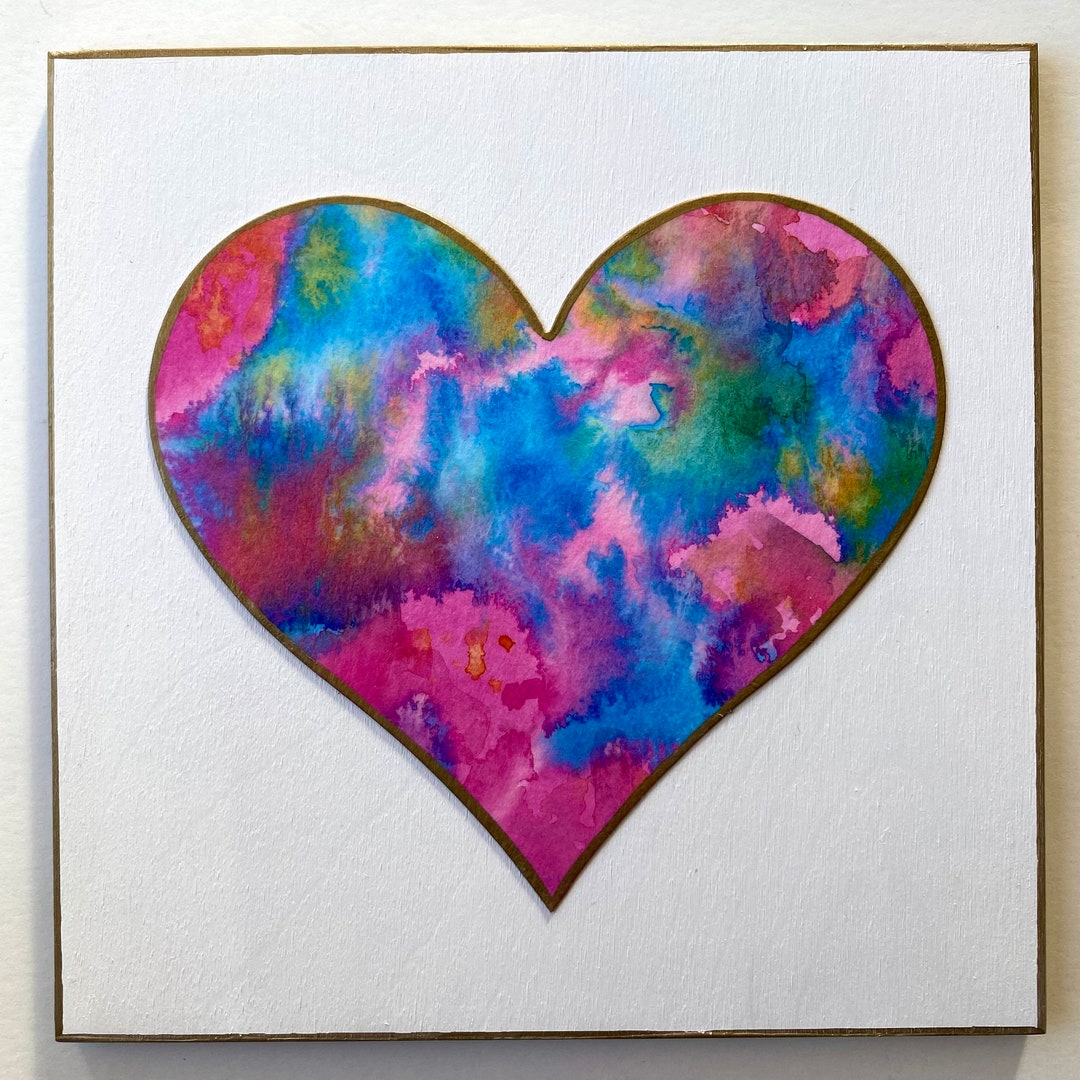 Heart Painting - Original Art, Watercolor Heart Mounted on 6 X 6 Wood ...