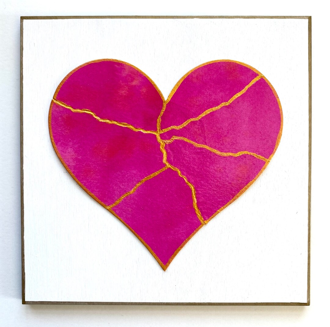 Kintsugi Mended Heart Painting - Original Art, Watercolor Heart Mounted ...