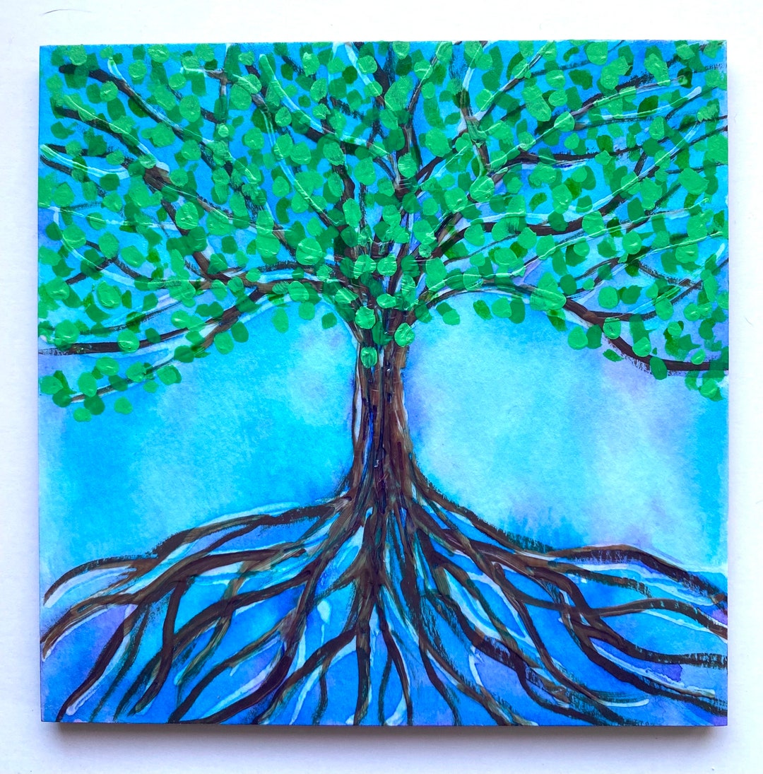 Tree of Life Painting - Original Art Mounted on 6 X 6 Wood Background ...