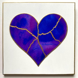 Kintsugi Mended Heart Painting - Original Art, Watercolor Heart Mounted ...