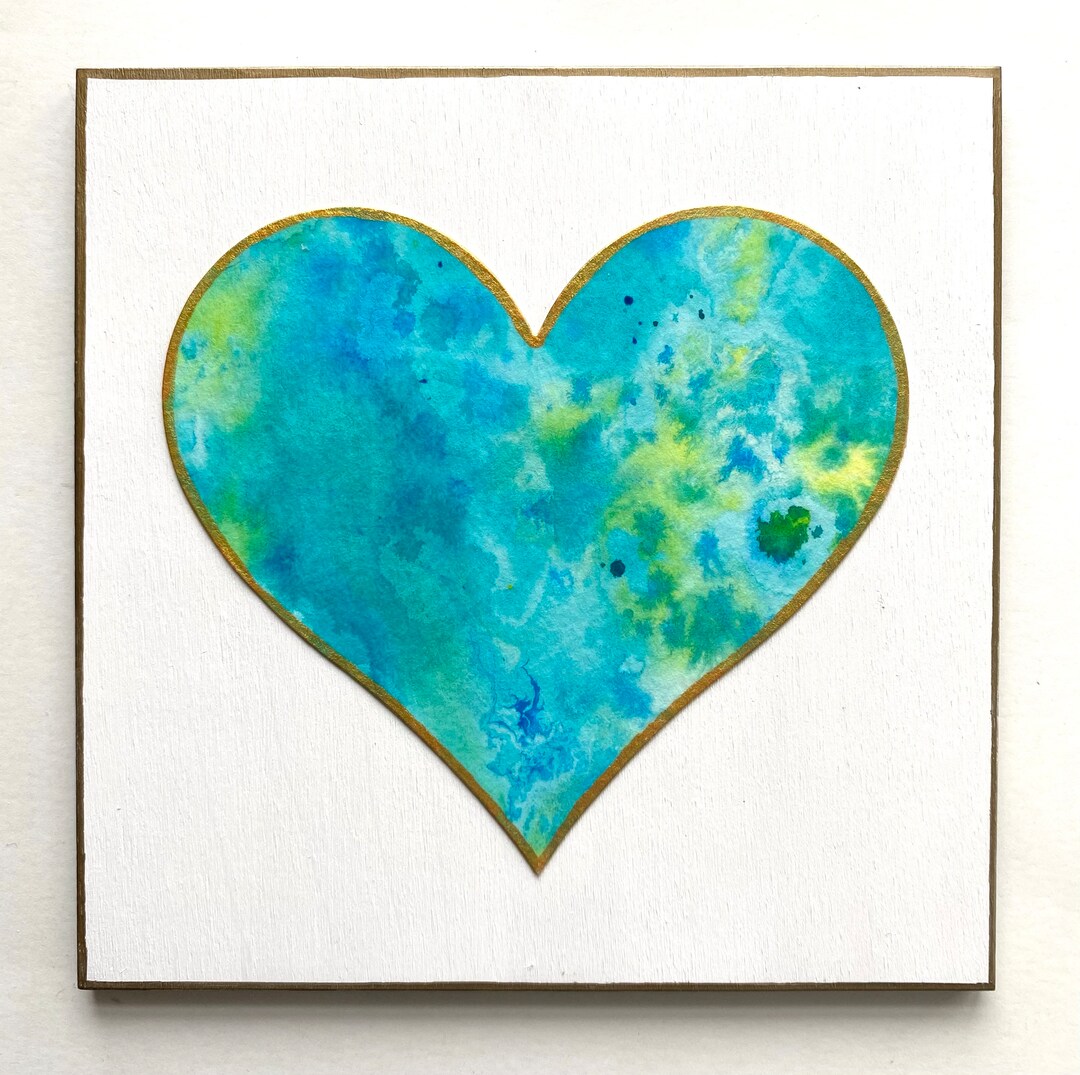 Heart Painting - Original Art, Watercolor Heart Mounted on 6 X 6 Wood ...