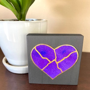 Kintsugi Mended Heart Shelf Art Inspirational Painting on Wood Block ...