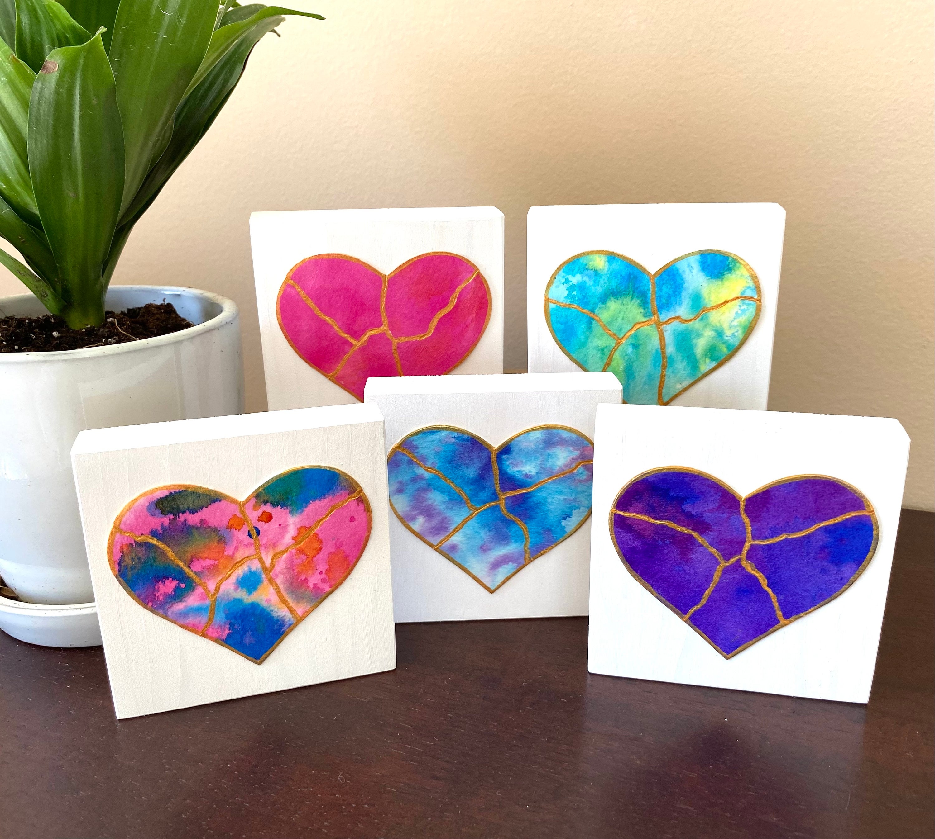 Kintsugi Mended Heart Mini Shelf Art Inspirational Painting on Wood ...