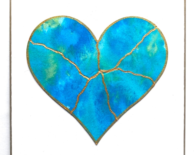 Kintsugi Mended Heart Painting Original Art Watercolor | Etsy