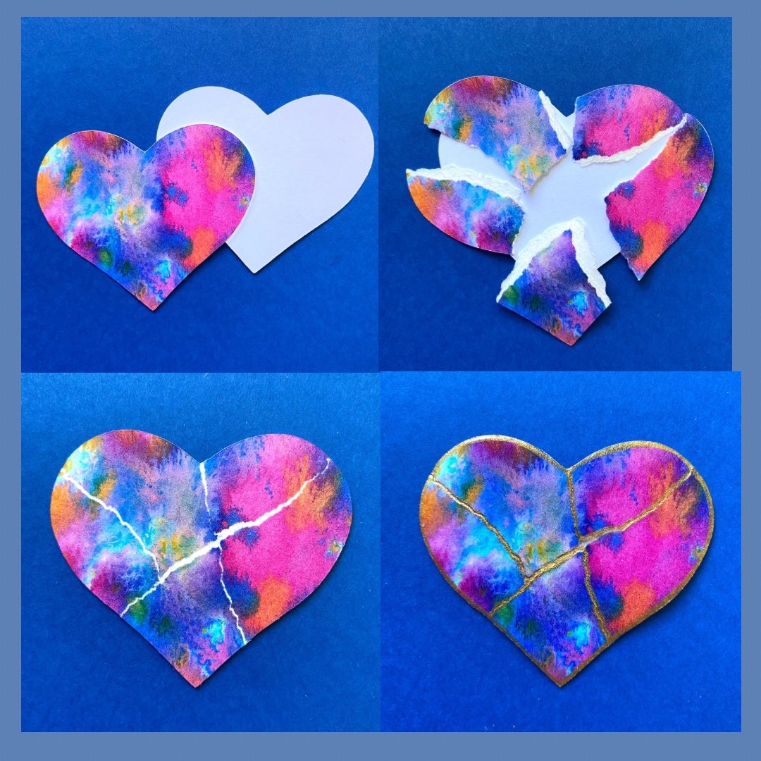 Kintsugi Mended Heart Mini Shelf Art Inspirational Painting on Wood ...