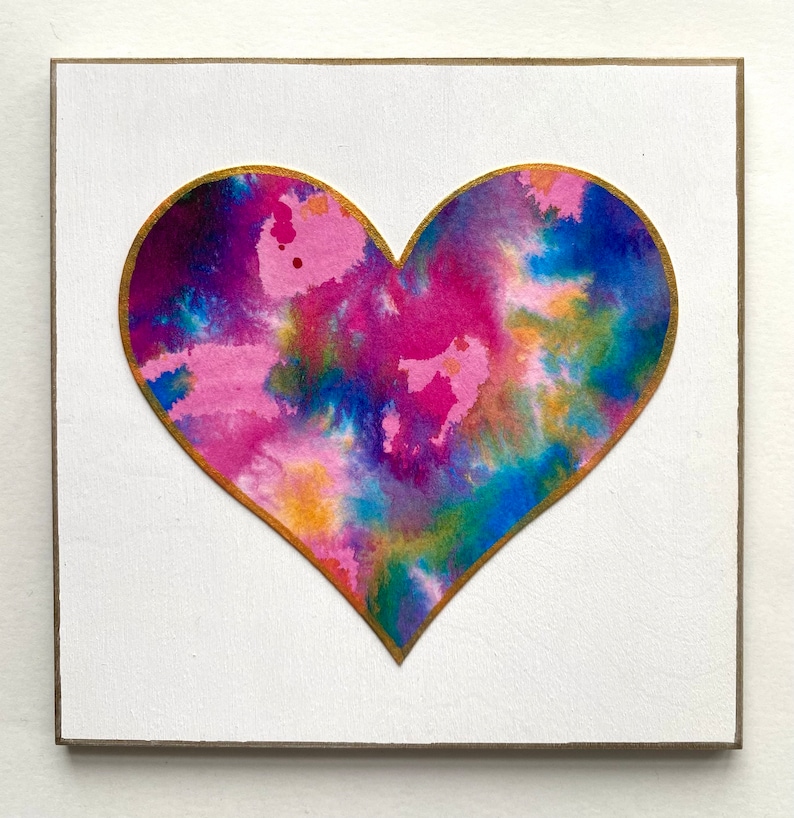 Heart Painting Original Art, Watercolor Heart Mounted on 6 X 6 Wood ...