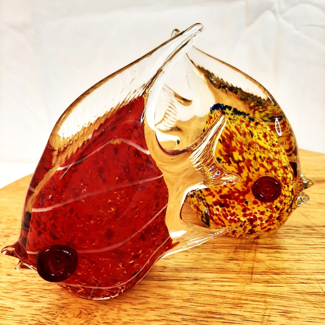 Pair of Murano Glass Fish Vintage Glass Figurine Red Yellow Glass Fish ...
