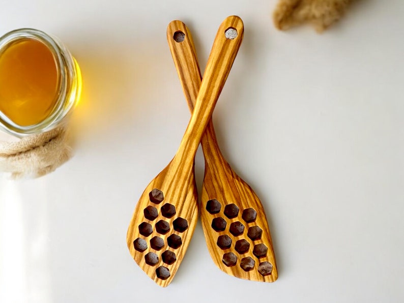 Olive Wood Honey Dipper, Sustainable Kitchen Utensil, Wooden Honey ...