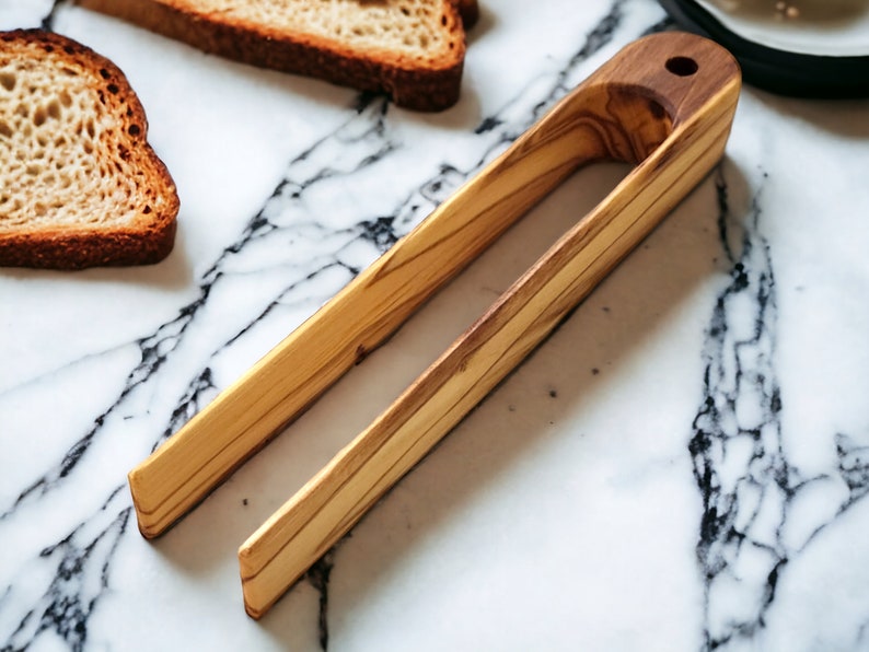 Toast Tongs Olive Wood, Handmade Kitchen Utensil, Natural Wooden Bread ...