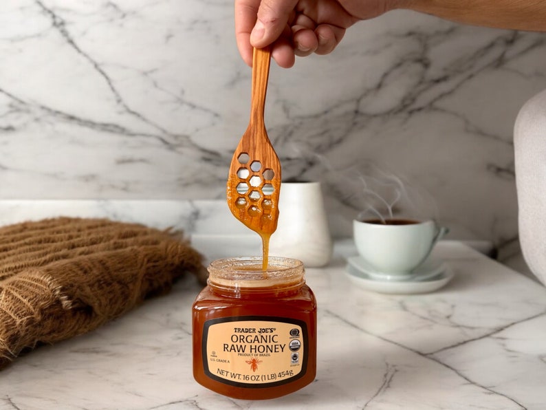 Olive Wood Honey Dipper, Sustainable Kitchen Utensil, Wooden Honey ...