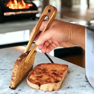 Toast Tongs Olive Wood, Handmade Kitchen Utensil, Natural Wooden Bread ...