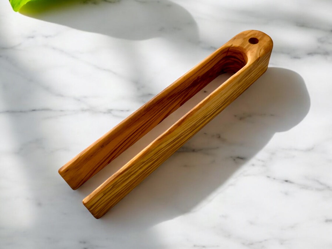 Toast Tongs Olive Wood, Handmade Kitchen Utensil, Natural Wooden Bread ...
